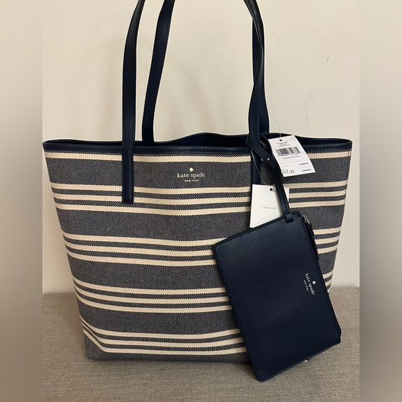 kate spade | Bags | Kate Spade Mya Reversible Striped Tote French Navy ...
